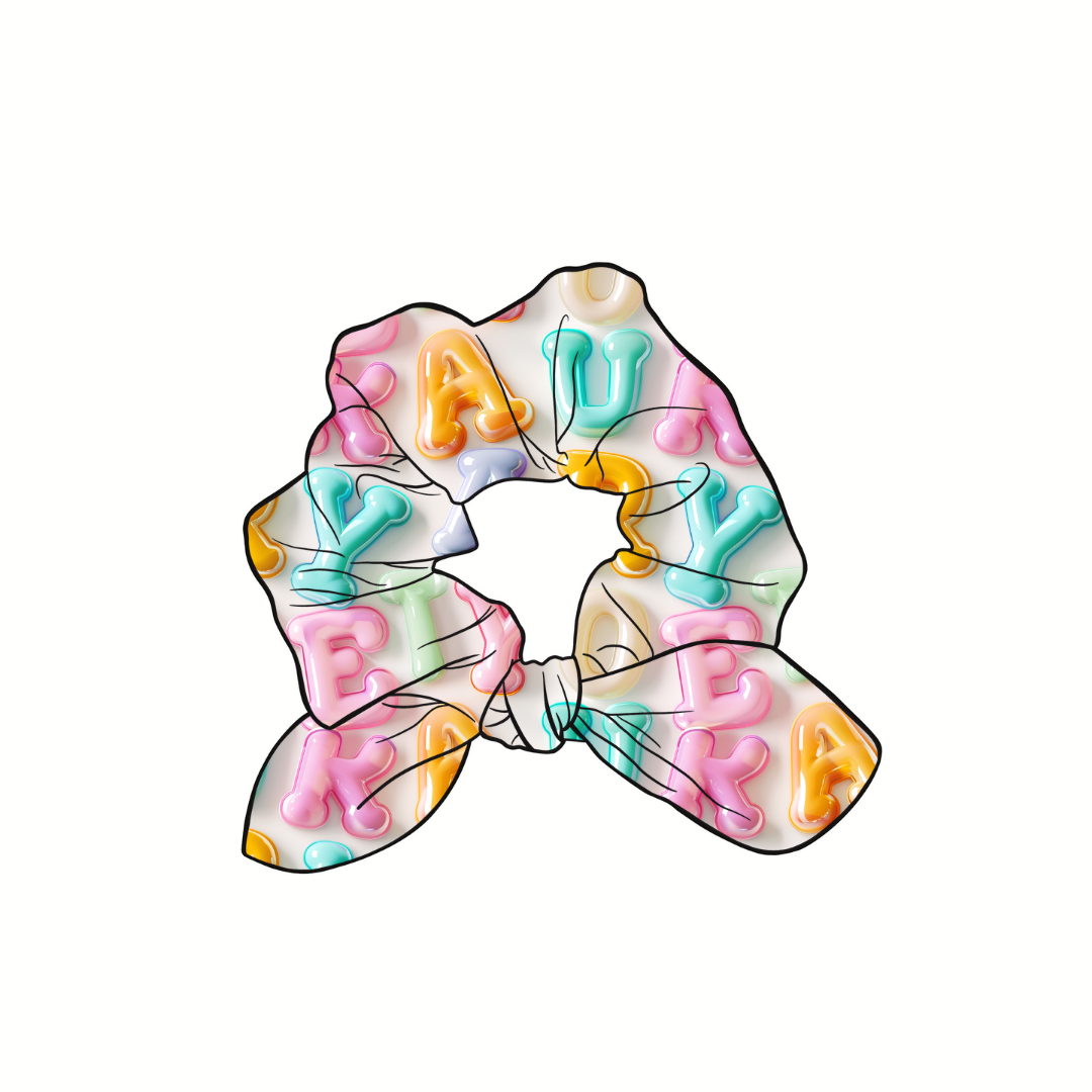Bubble ABC's Hand Tied Knotted Bow Scrunchie – Marmalade Skies