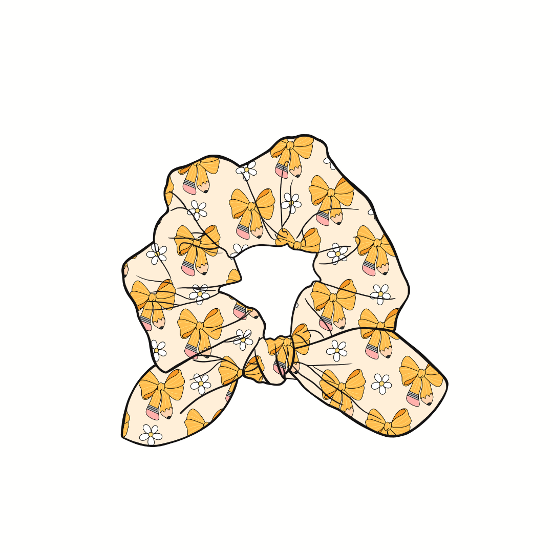 Yellow Pencil Bows Hand Tied Knotted Bow Scrunchie – Marmalade Skies